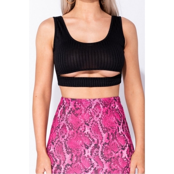 Tops | Black Front Cut Out Rib Knit Crop Top | Poshmark
